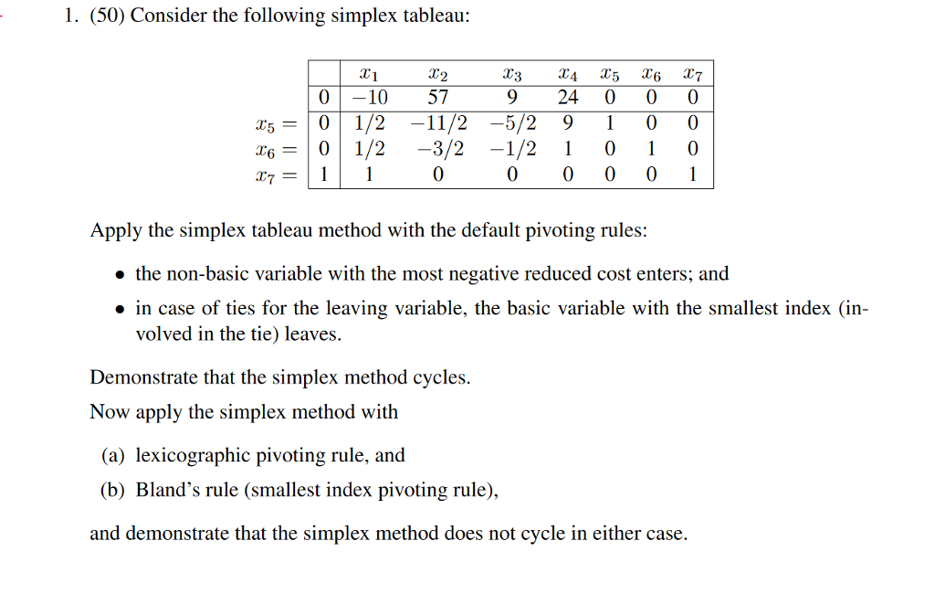 1. (50) Consider the following simplex tableau: T1 T2 | Chegg.com