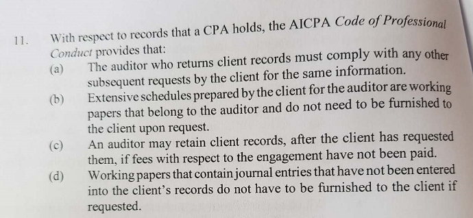 Solved With respect to records that a CPA holds, the AICPA | Chegg.com