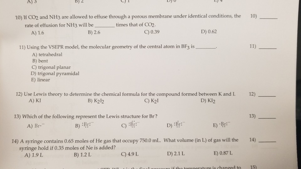 Solved A) 3 10) If CO2 and NH3 are allowed to effuse through | Chegg.com