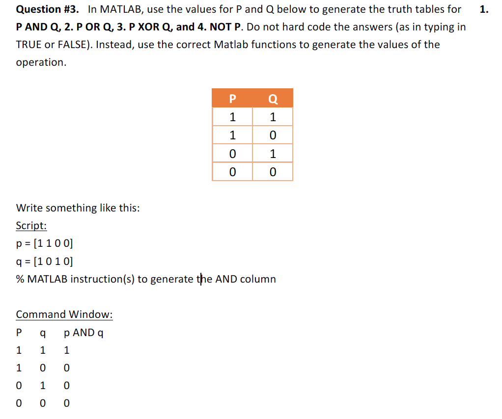 Solved Question #3. In MATLAB, use the values for P and Q | Chegg.com