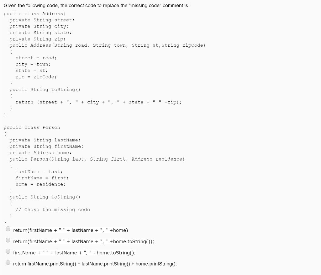 Solved Given the following code, the correct code to replace | Chegg.com