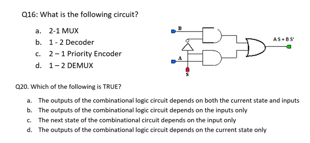 Solved Q16 What Is The Following Circuit A 2 1 Mux B 1 2
