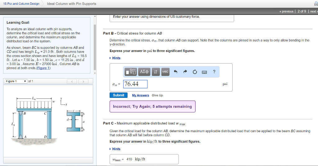 Solved Ideal Column with Pin Supports a previous | 2 of 9 | | Chegg.com