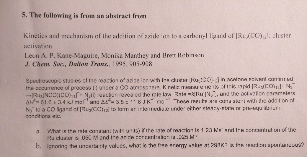 Solved Kinetics and mechanism of the addition of azide ion | Chegg.com