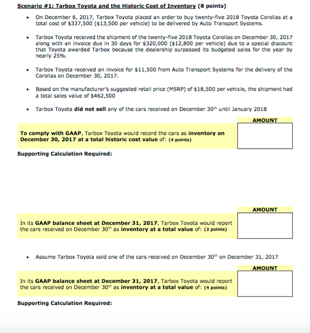 Solved .On December 6, 2017, Tarbox Toyota placed an order | Chegg.com