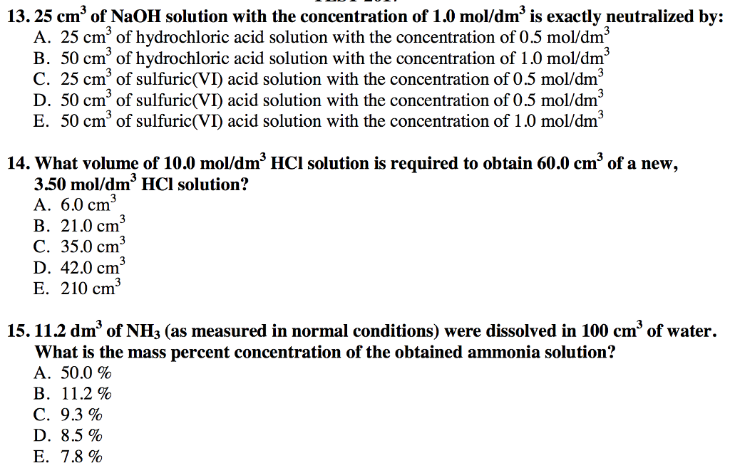 Solved 13 25 Cm3 Of NaOH Solution With The Concentration Of Chegg