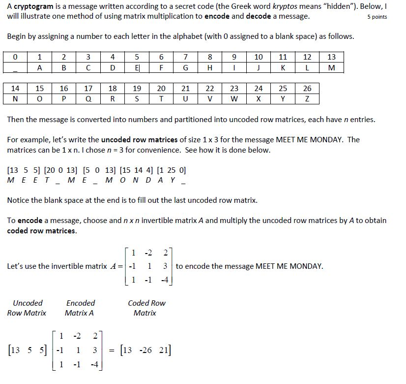 Solved A cryptogram is a message written according to a | Chegg.com