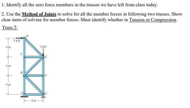 Solved 1. Identify all the zero force members in the trusses | Chegg.com