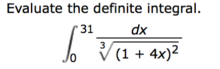 Solved Evaluate the definite integral. #31 dx 3 (1 + 4x)2 | Chegg.com