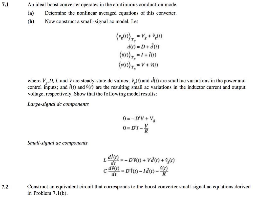 Solved 7.1 An ideal boost converter operates in the | Chegg.com