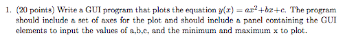 Solved Write a GUI program that plots the equation y (x) = | Chegg.com