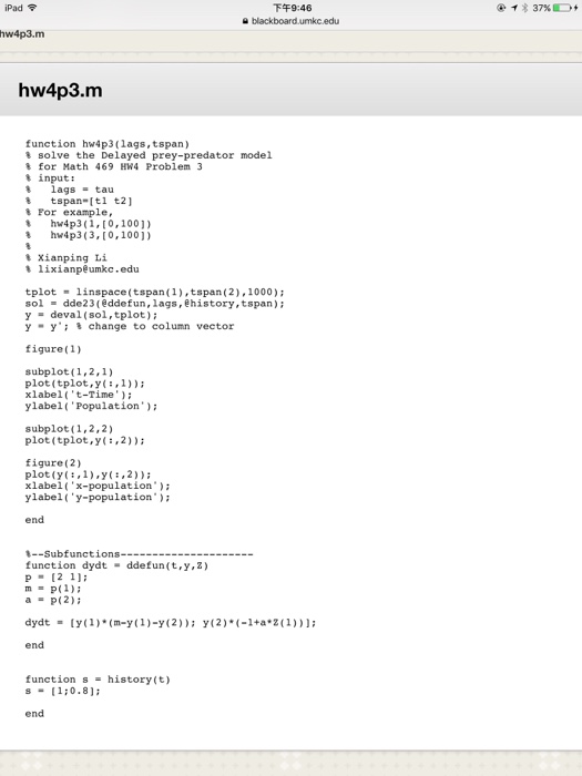 Solved Mathematical Modeling Problem Mathlab Code Is Given 