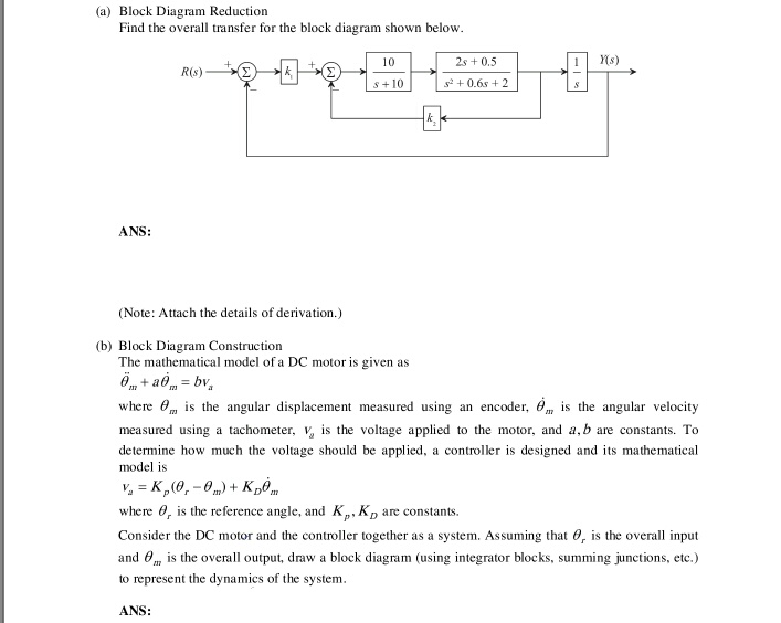 Solved Block Diagram Reduction Find the overall transfer | Chegg.com