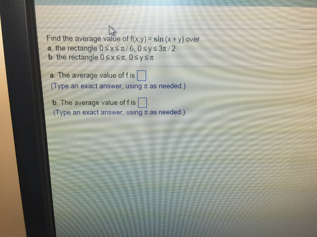 Solved find the average value of f(x,y)=sin(x+y) over a. the | Chegg.com