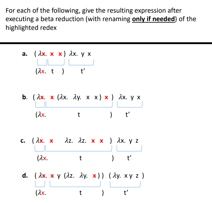 Solved (Beta Reductions). For each of the following, give | Chegg.com