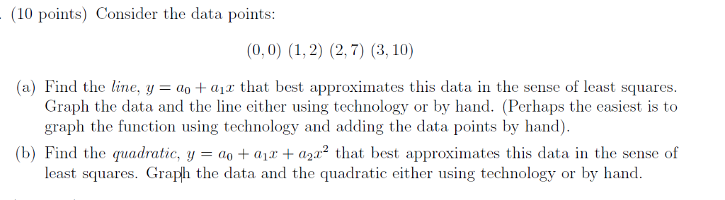 Solved (10 points) Consider the data points: (a) Find the | Chegg.com