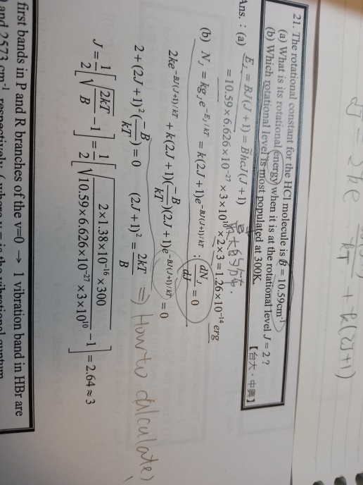 Solved 21 The Rotational Constant For The Hc1 Molecule Is B