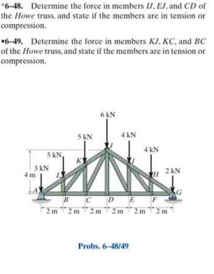 Solved 648. Determine the force in members IJ. EJ, and CD of | Chegg.com