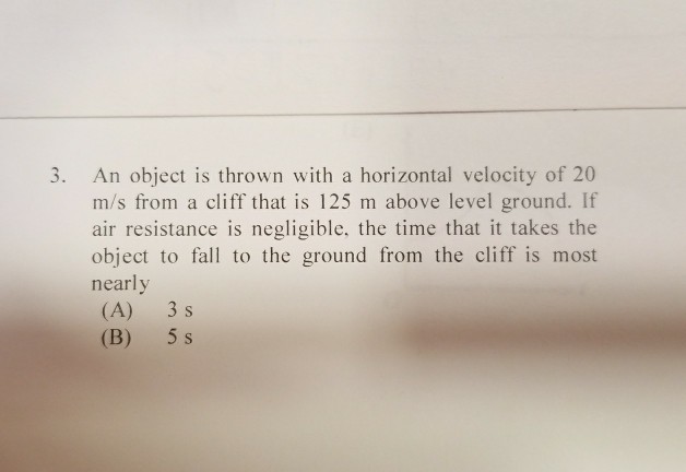 Solved 3. An object is thrown with a horizontal velocity of | Chegg.com