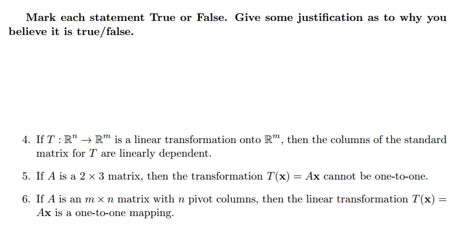 Solved If T: R^n rightarrow R^m is a linear transformation | Chegg.com