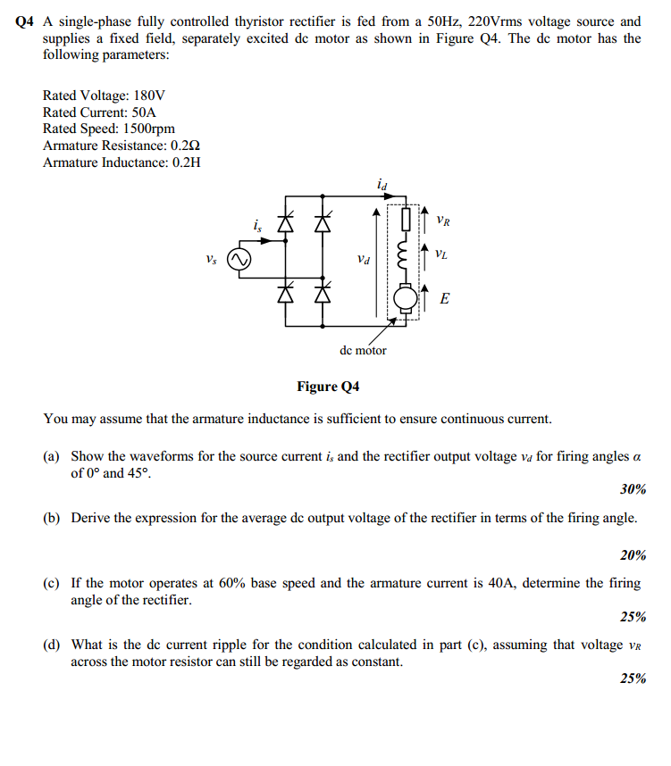 Solved Q4 A single-phase fully controlled thyristor | Chegg.com Solved Q4 A single-phase fully controlled thyristor | Chegg.com