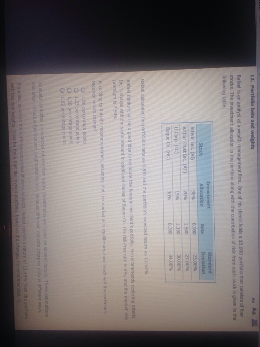 Solved Portfolio beta and weights | Chegg.com