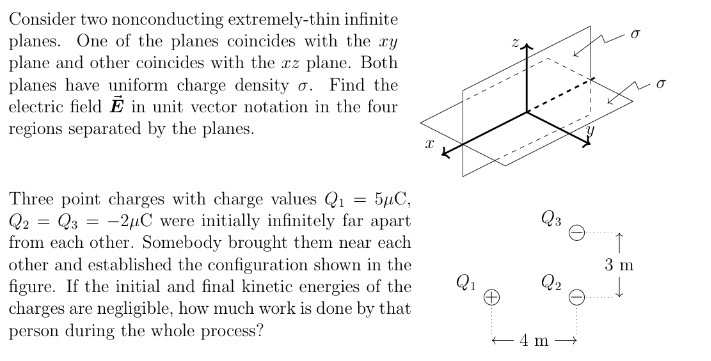 Solved Consider two nonconducting extremely-thin infinite | Chegg.com
