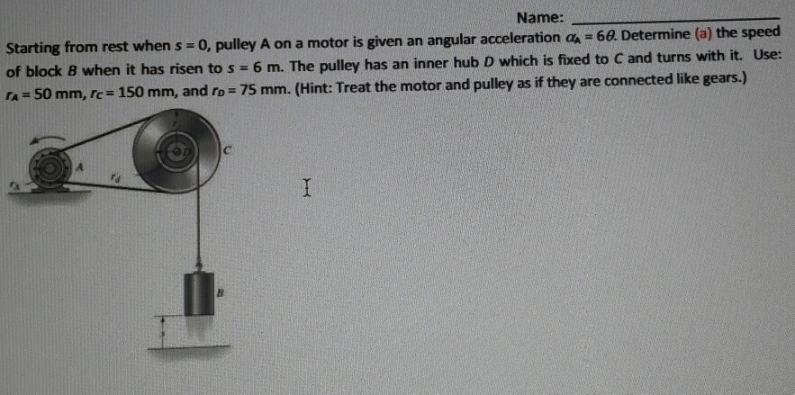 Solved Starting from rest when s = 0, pulley A on a motor is | Chegg.com