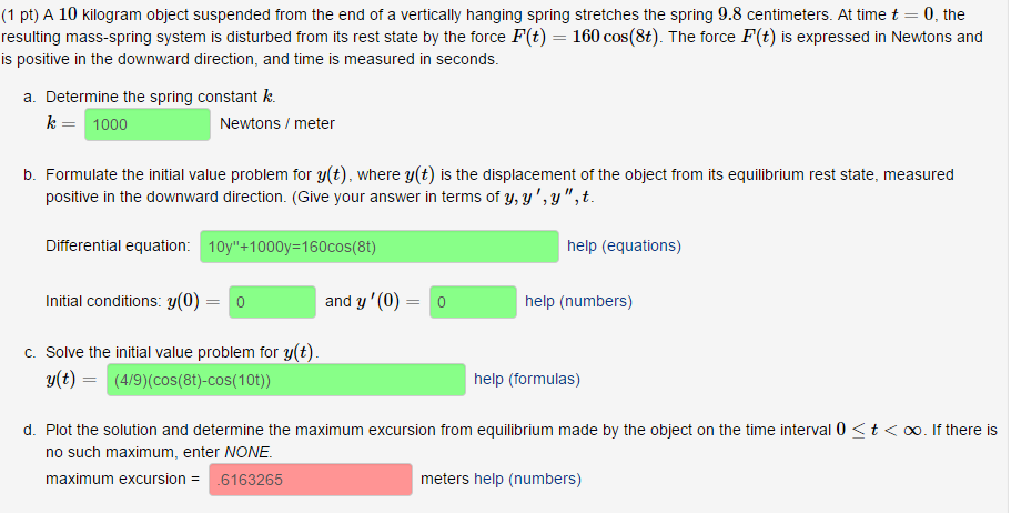 Solved A 10 kilogram object suspended from the end of a | Chegg.com