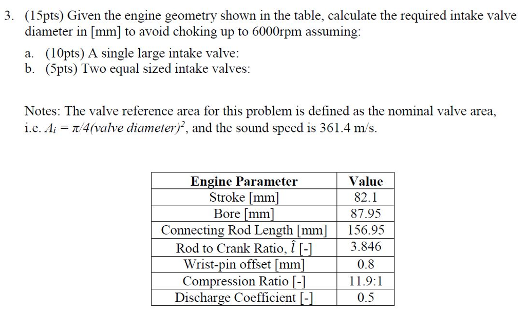 Solved 3. (15pts) Given the engine geometry shown in the | Chegg.com