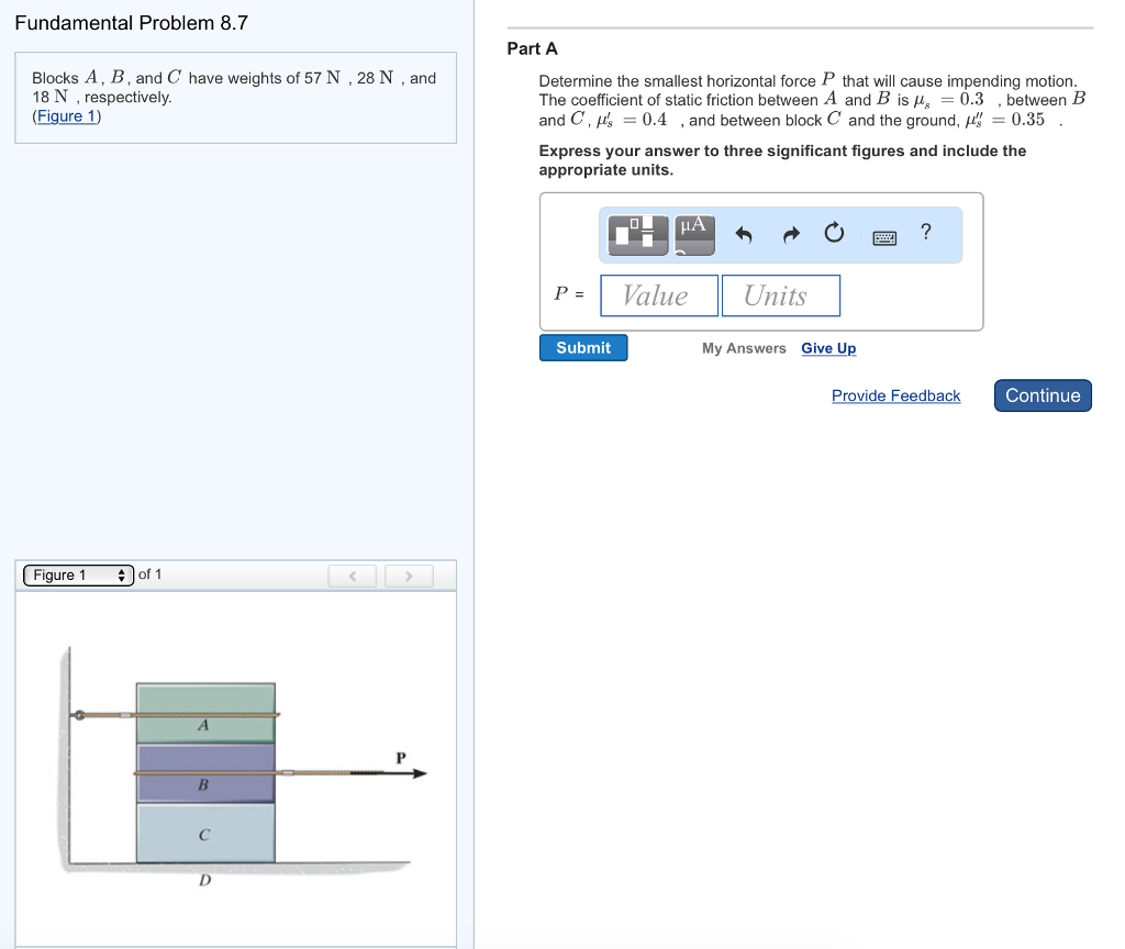 Solved Blocks A, B, and C have weights of 57 N, 28 N, and 18 | Chegg.com