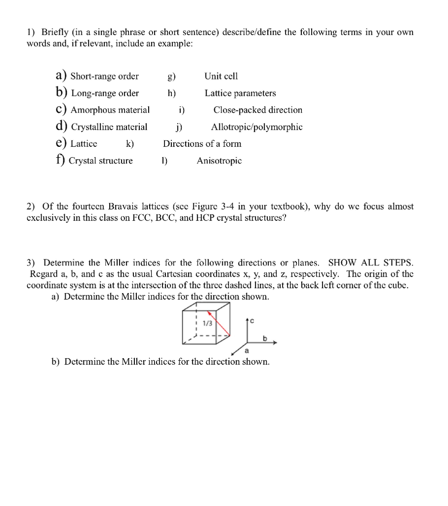 Solved 1) Briefly (in a single phrase or short sentence) | Chegg.com