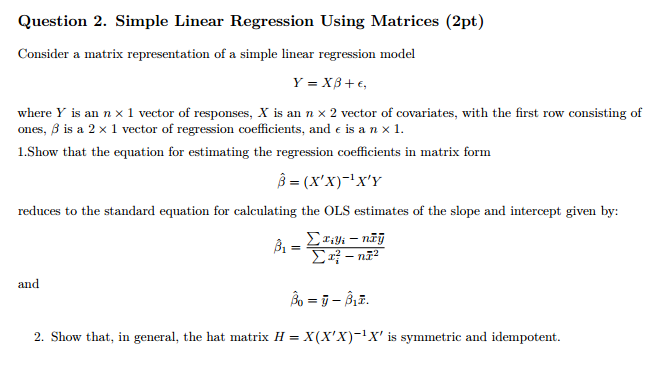 Consider a matrix representation of a simple linear | Chegg.com
