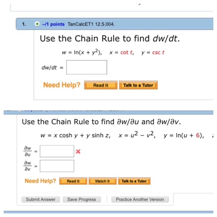 Solved Use the Chain Rule to find dw/dt. w = ln(x + y^2), x | Chegg.com