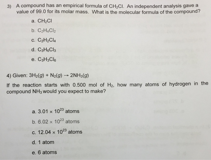 Solved A compound has an empirical formula of CH_2Cl. An | Chegg.com