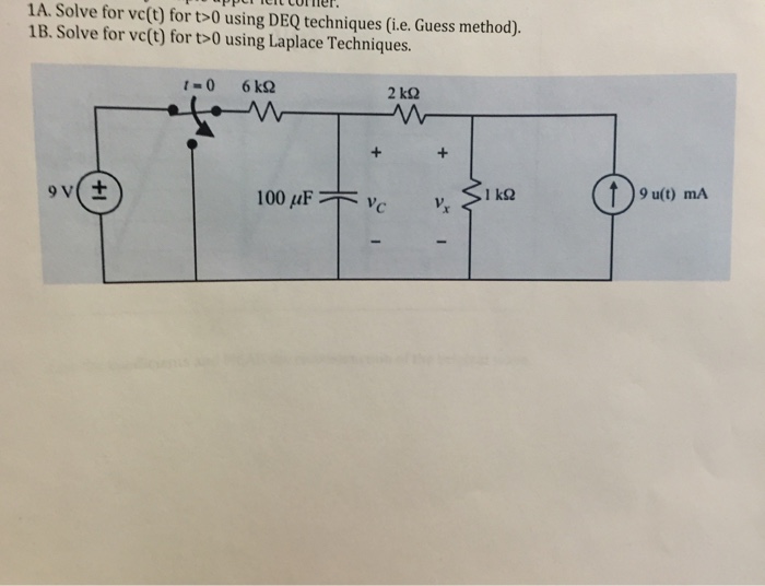 Solved 1A. Solve for vc(t) for t>0 using DEQ techniques (I.e | Chegg.com