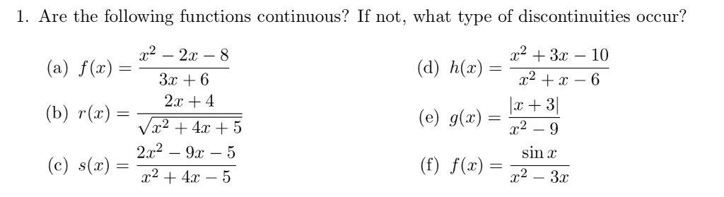 Solved 1 Are The Following Functions Continuous If Not 