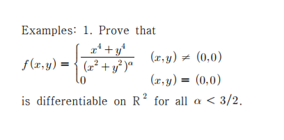 Solved Examples: 1. Prove that f(z,y)={(r2+92)" (z,y)-(0,0) | Chegg.com
