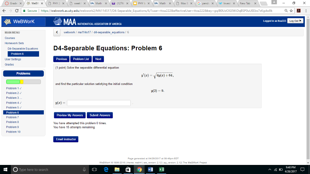 Solved Grade x C Secure l h ps://webwork as.uky.edu | Chegg.com