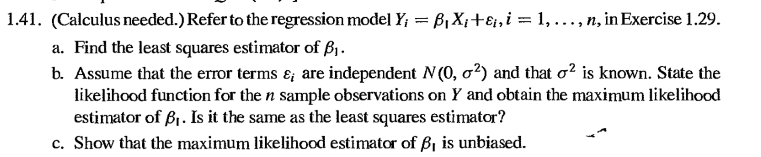 Solved (Calculus needed.) Refer to the regression model Yi = | Chegg.com