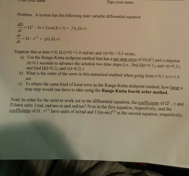 A system has the following state variable | Chegg.com