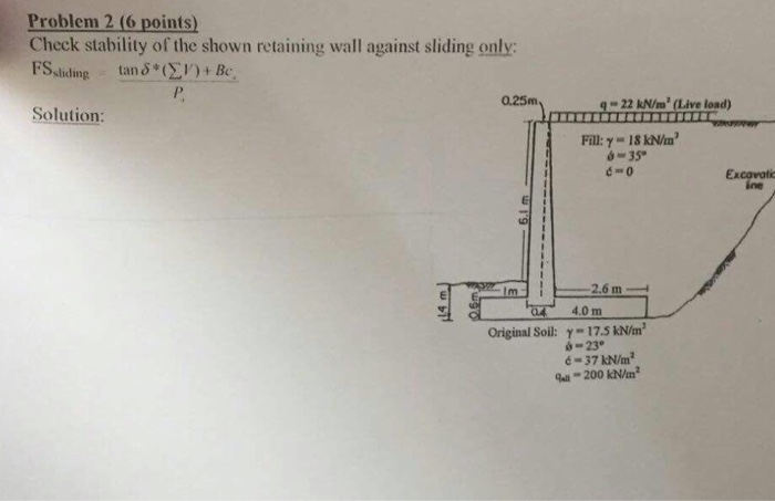 Solved Check stability of the shown retaining wall against | Chegg.com