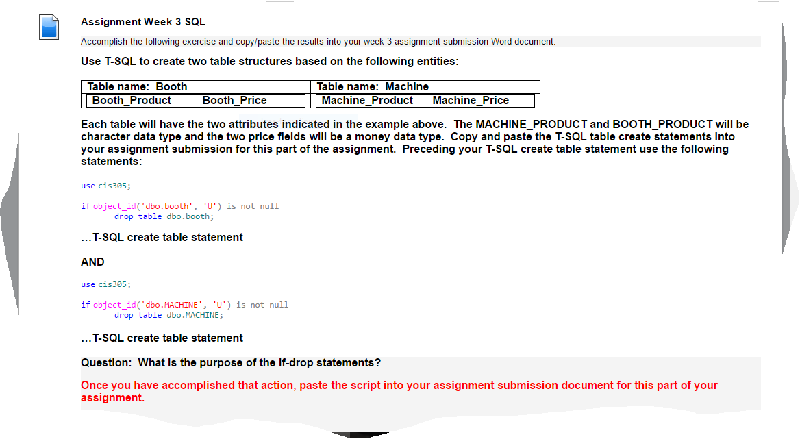 Solved Use T Sql To Create Two Table Structures Based On The