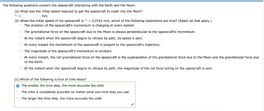 Solved The following questions concern the spacecraft | Chegg.com