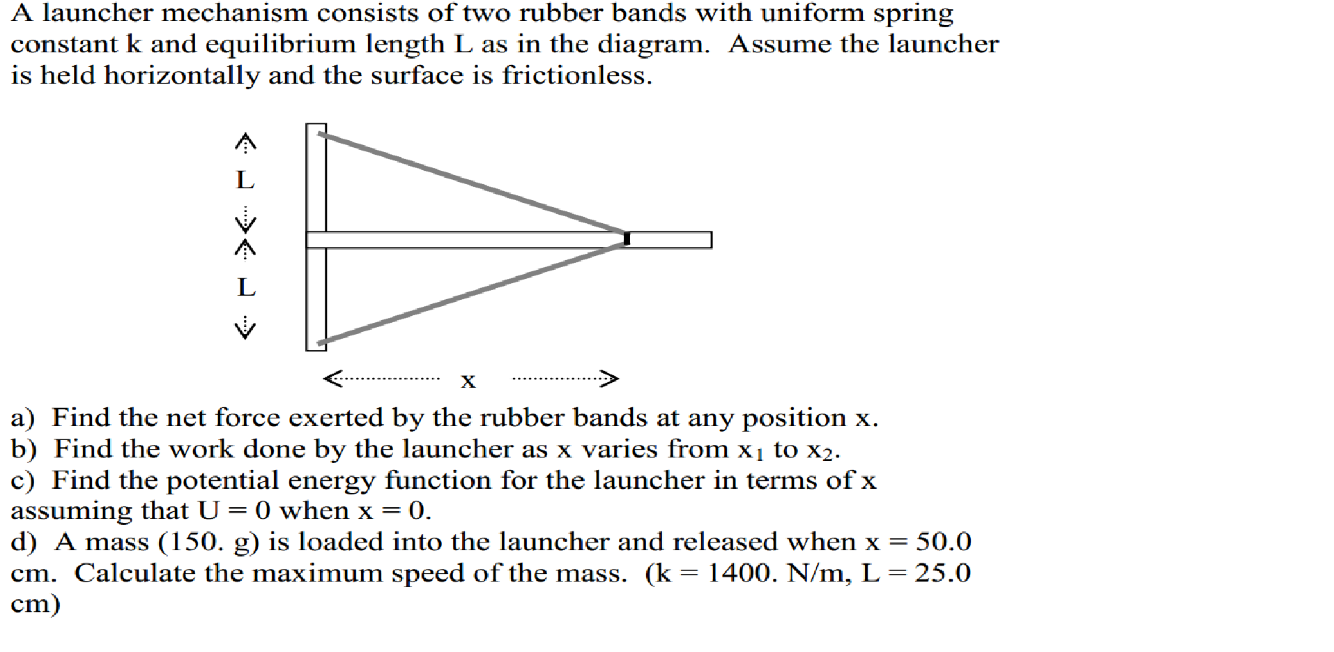 Solved A launcher mechanism consists of two rubber bands | Chegg.com