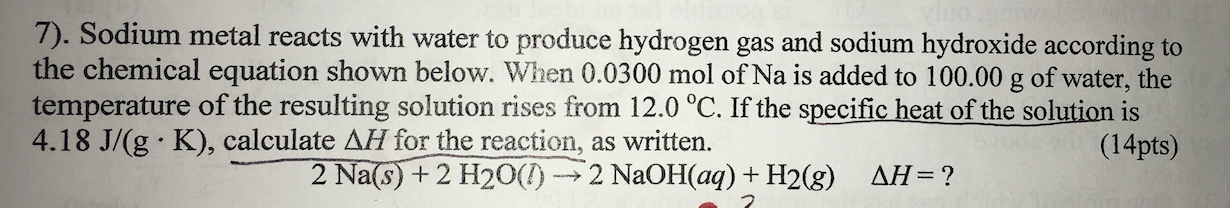 Solved Sodium metal reacts with water to produce hydrogen | Chegg.com