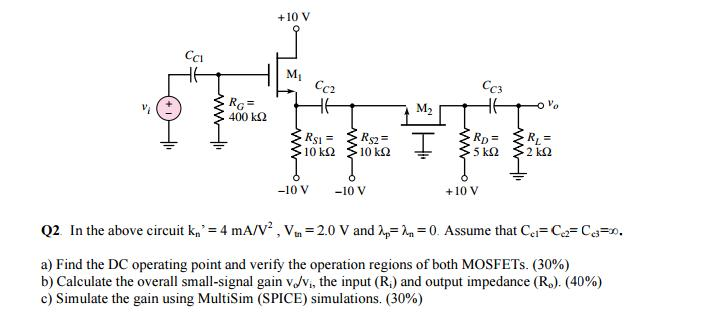 Solved In the above circuit k_n' = 4 mA/V^2, V_in = 2.0 V | Chegg.com