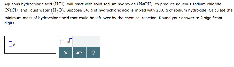 Solved Aqueous hydrochloric acid (HCl) will react with solid | Chegg.com