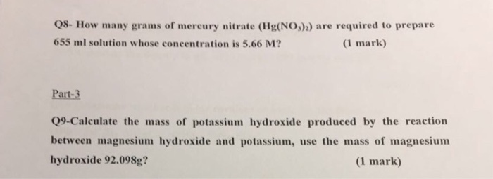 Solved How many grams of mercury nitrate (Hg(NO_3)_2) are | Chegg.com