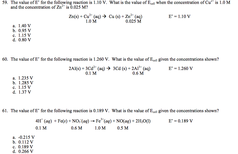 Solved The value of E^degree for the following reaction is | Chegg.com
